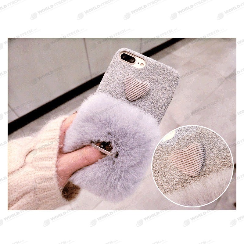 Coque amour fourrure et anneau pour doigt iPhone X / XS