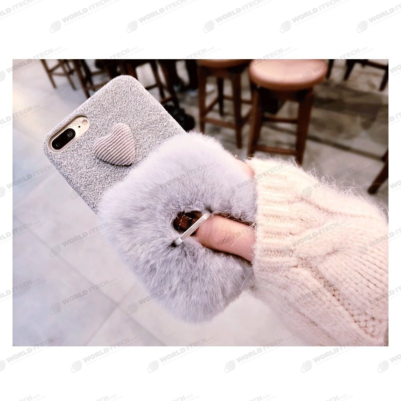 Coque amour fourrure et anneau pour doigt iPhone X / XS